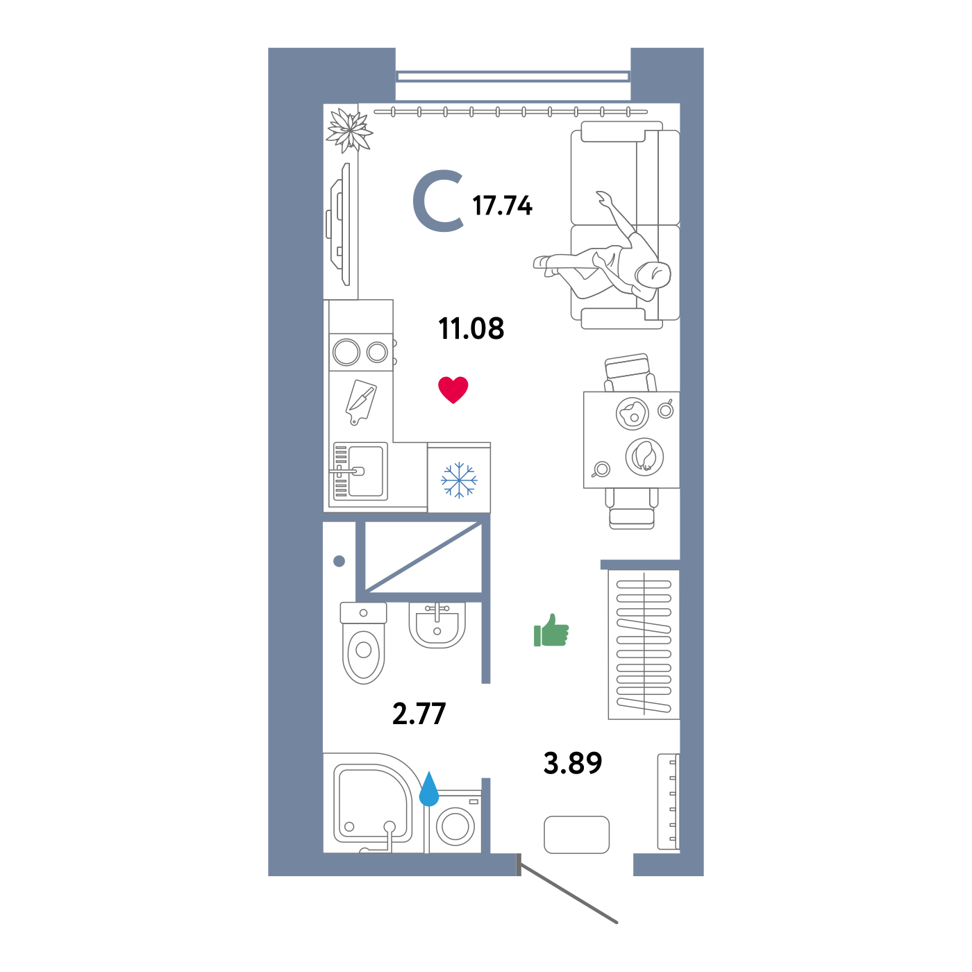 Купить Студию 17 74м² этаж №16 кв №1018 в ЖК Юнион дом ГП 1