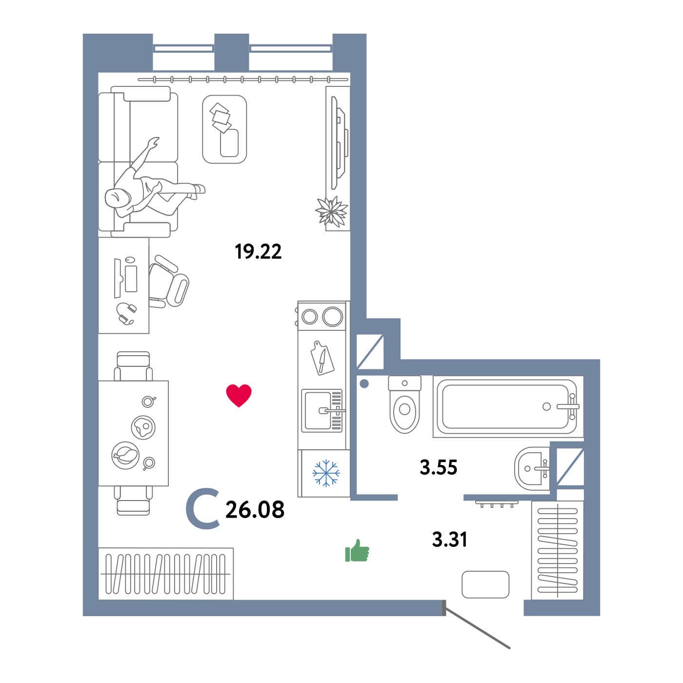 Купить Студию 26 08м² этаж №4 кв №437 в ЖК Колумб дом Дом Сальвадор