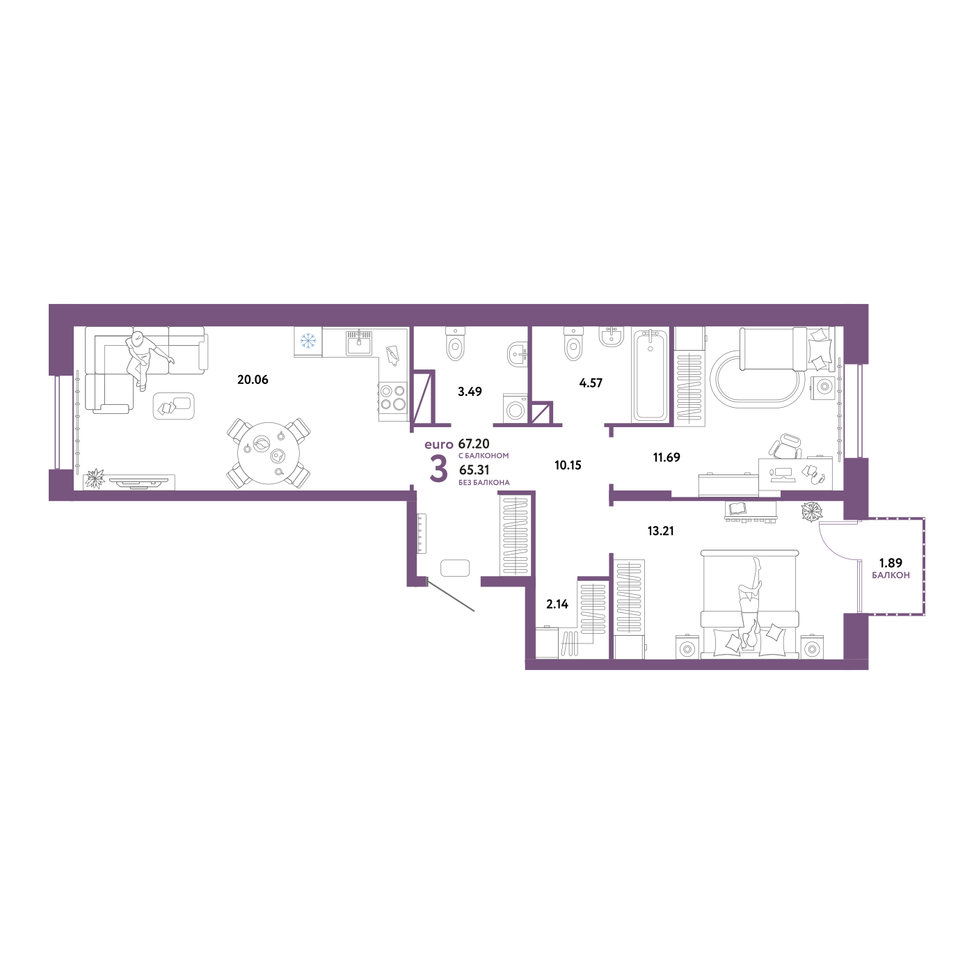 Купить 3 комнатную квартиру 67 2м² этаж №4 кв №750 в ЖК Юнион ГП 2